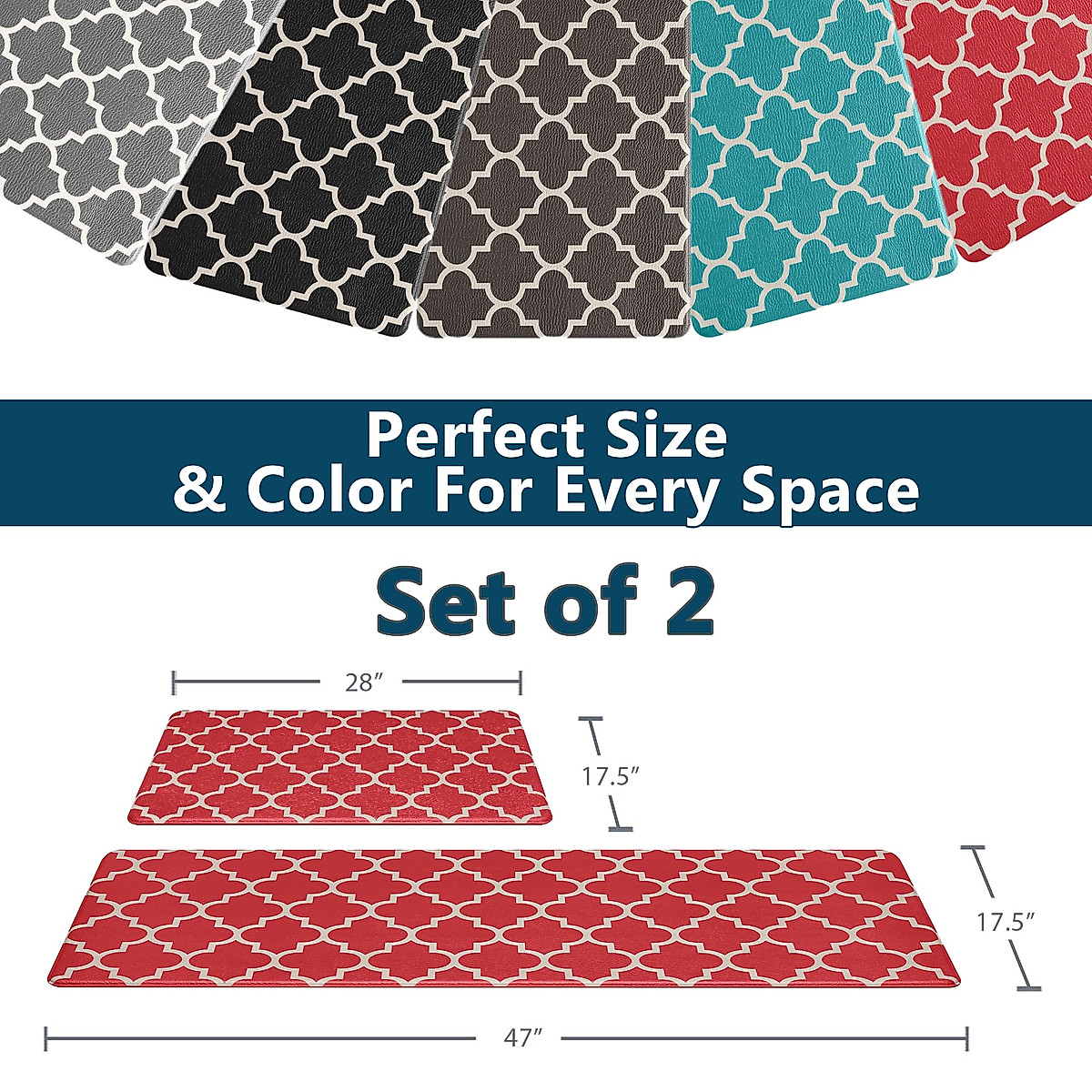 ComfiLife Kitchen Mats for Floor (2 PCs) – Cushioned Anti Fatigue Kitchen Rug for Comfortable Standing – Waterproof, Easy Clean, Non-Slip, Thick Kitchen Mat Set for Home, Office, Sink, Laundry (Red)