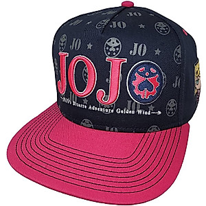 JoJo's Bizarre Adventure Adult Anime Snapback Flat Bill Baseball Hat Golden Wind Symbols Pink and Black Cap for Men Women