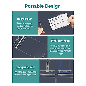 Puroma 30 Pack Badge Holder with Carabiner Badge Reel and Clip Retractable Heavy Duty, Clear ID badge holder with Waterproof Vertical Lanyard, Name Badge Holders with Key Ring for Card Holder Keychain