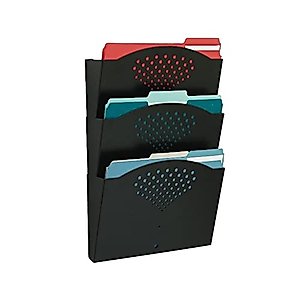 Safco Products Steel Three Pocket Letter Size Flush Mount Wall Rack 3172BL, Black Powder Coat Finish, Durable Commercial-Steel Construction