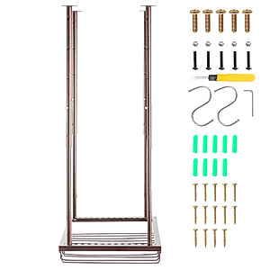 VEVOR Ceiling Wine Glass Rack, 23.6 x 13.8 inch Hanging Wine Glass Rack, 18.9-35.8 inch Height Adjustable Hanging Wine Rack Cabinet, Coppery Wall-Mounted Wine Glass Rack Perfect for Bar Cafe Kitchen