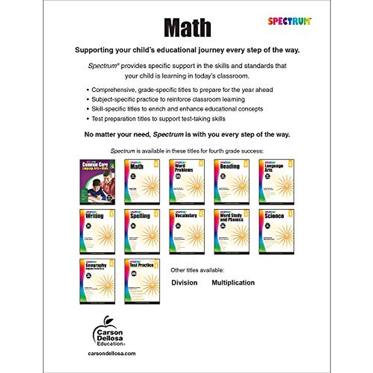 Spectrum 4th Grade Math Workbooks, Ages 9 to 10, 4th Grade Math, Multiplication, Division, Fractions, Decimals, Algebra, Measurement Conversions, and Geometry Workbook - 160 Pages