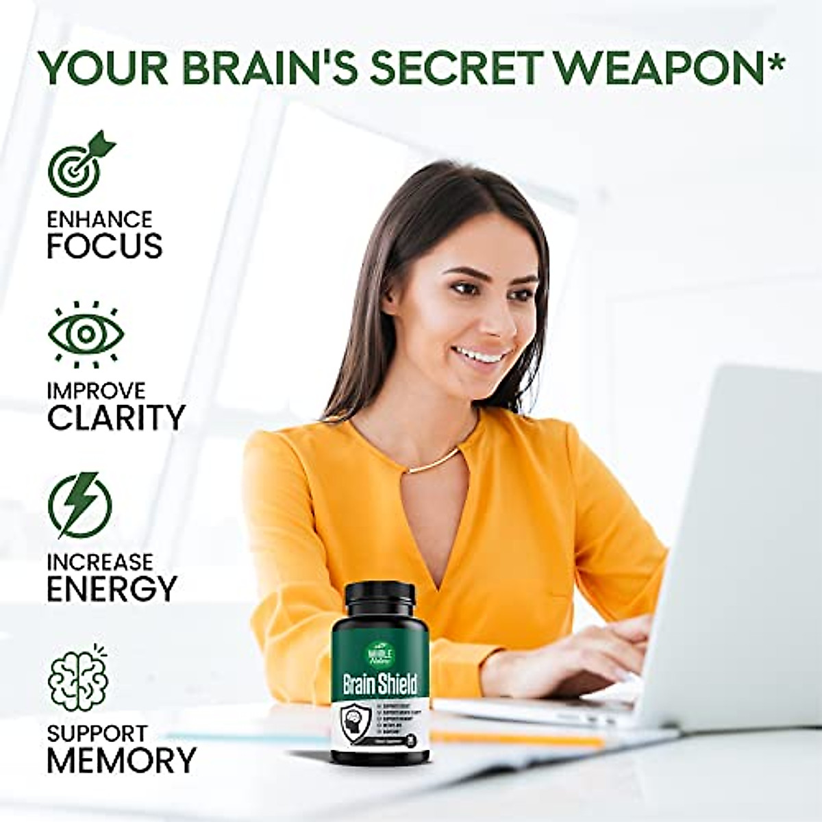 Whole Nature Brain Booster Nootropics - Brain Shield with Ginkgo Biloba, Alpha GPC and Bacopa Monnieri, Vitamin B12, B3 - Support Focus, Memory & Clarity, Energy & Stress Relief. (1)