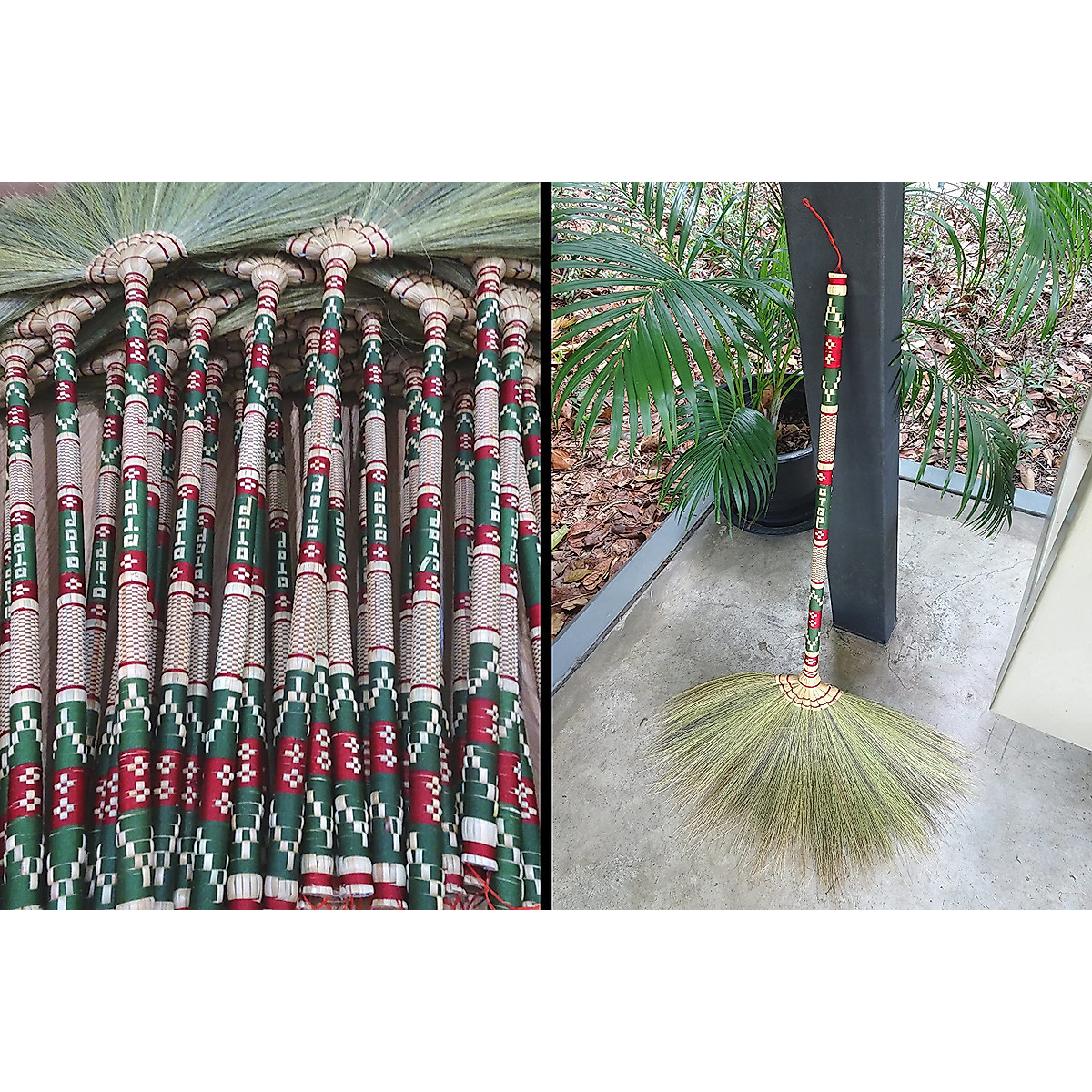 Asian Thai Handmade Broom ONE Piece Selected at Random for Sweeping Natural Grass & Wood Handle Corn Broom + 100% Calico Cotton Duster Cover (Various Styles and Colours as Pictured)