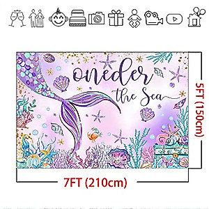 Mocsicka Oneder The Sea 1st Birthday Backdrop 7x5ft Purple Mermaid Under The Sea Happy First Birthday Party Decorations for Girls Starfish Shell Seaweed Photography Background