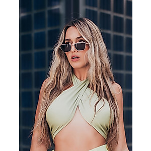 SOJOS Small Rectangle Sunglasses Fashion Narrow Designer Fun Sun Glasses SJ1158, Gold/Grey