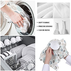 Kitchen Dish Towel Set of 4, Leaves Specimens Blue Khaki Teal Grey White Background Hand Towels, Ultra Soft Absorbent Drying Cloth Tea Towels for Kitchen, Bathroom, Bar, Hotel (18 x 28 inches)