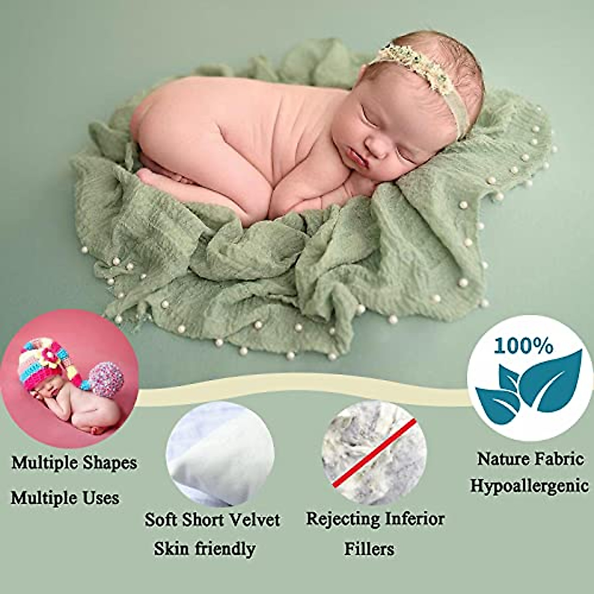 4PC Newborn Photo Props Baby Photography Basket Pictures Infant Posing Props, 1 Photo Donut, 3 Posing Pillows(Fits 0-3 Month)