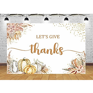 Zliisang 7 x 5ft Let's Give Thanks Backdrop Happy Thanksgiving Party Backdrop Boho Pampas Grass Fall Pumpkins Friendsgiving Party Decorations Thanksgiving Dinner Photo Props