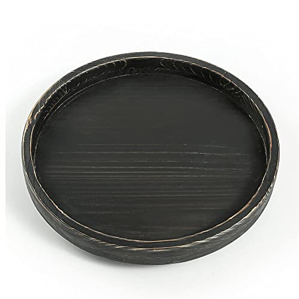 Juleduo Rustic White Round Wood Lazy Susan Distressed Tray-Distressed Farmhouse Turntable Tray, Cabinet Organizer, and Dining Table (Black)