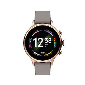 Fossil Unisex Gen 6 42mm Stainless Steel and Leather Touchscreen Smart Watch, Color: Rose Gold, Taupe (Model: FTW6079V)