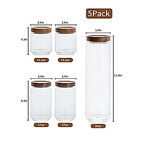 Kanwone Airtight Food Storage Containers with Bamboo lids set of 5, Stackable Food Storage Containers, Glass Canisters for Pantry, kitchen, Flour, Sugar, Tea, Coffee, Pasta, Cookies, Rice and Spice