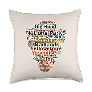 National Parks Design by Pine Hill Goods National Parks Word List Cloud Camping Hiking Men Women Kids Throw Pillow, 18x18, Multicolor