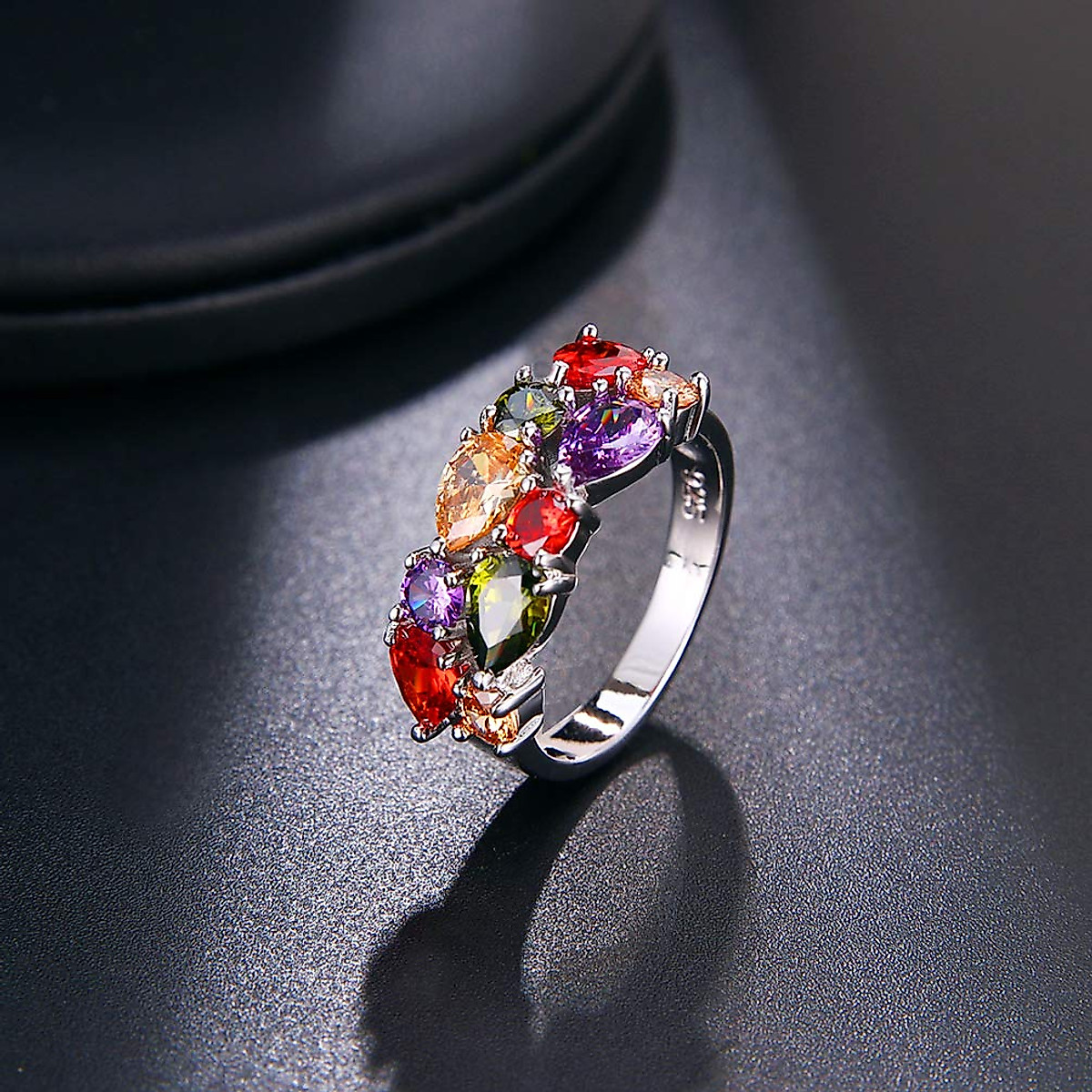 Silver Angel Multicolor Ring Cubic Zirconia Mother's Day Jewelry for Mom Her Band Ring for women (7)