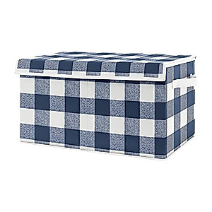 Sweet Jojo Designs Navy Buffalo Plaid Check Boy Small Fabric Toy Bin Storage Box Chest For Baby Nursery or Kids Room - Blue and White Woodland Rustic Country Farmhouse Lumberjack