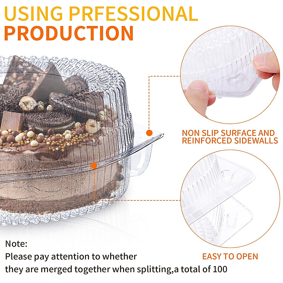 XXUOD 100 Pcs 6 inch Disposable Clear Plastic Dessert Containers with Hinged Locking Lids, Clamshell Takeout Food Containers for Cakes, Pasta, Pizzas, Salads, Cookies, Tiramisu, Sandwiches