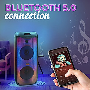 High Power Bass Portable Wireless Bluetooth Studio Dj Party Concert Speaker's - Colorful Liquid Motion Light Changing Rechargeable Waterproof Outdoor Loud Speaker (Ultra Dual 8'' Speaker w (1) Mic)