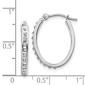 14k White Gold Oval Hinged Diamond Hoop Earrings for Women, 19x2mm, Real diamond earrings for women (0.01 cttw, I1-I3 Clarity, I-J Color), Elegant Diamond Hoop Earrings