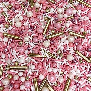 Manvscakes, pink sprinkles, valentines, cake sprinkles, gluten free, cookies, chocolate, fondant, princess topping, ice cream, edible, dessert decoration (Rose)