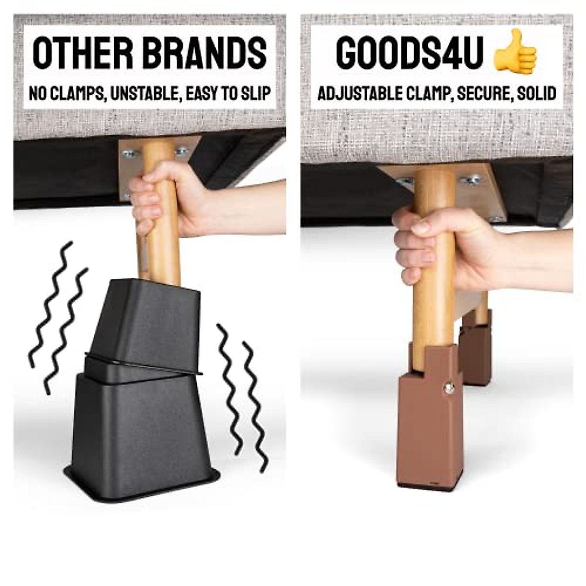 Goods4U Beige 4" Furniture Risers with Adjustable Screw Clamp | Easily Attaches to Legs with Diameter 0.8"-1.6" | Helps Posture, Back & Neck, Carpal Tunnel | Buy Now and “Level Up” Your Life!
