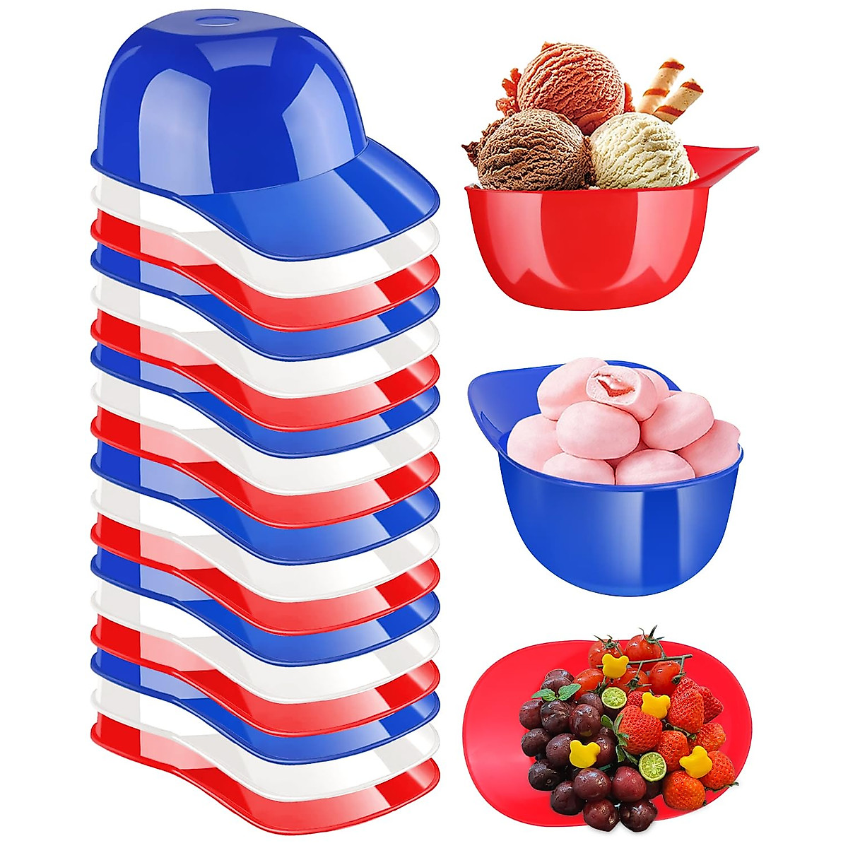 Tendiren 18PCS Mini Baseball Helmet Ice Cream Snack Bowl, 8 oz Helmets Plastic Baseball Cups, Kids Helmet Bowls, Mini Dessert Spoons Plastic Ice Cream Spoon for Birthday Party Supplies