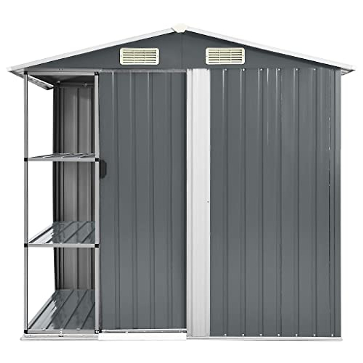 vidaXL Outdoor Storage Shed, Garden Shed with Rack, Metal Storage Shed, Backyard Shed for Patio Lawn Bicycles Gardening Tools Lawn Mowers, Gray