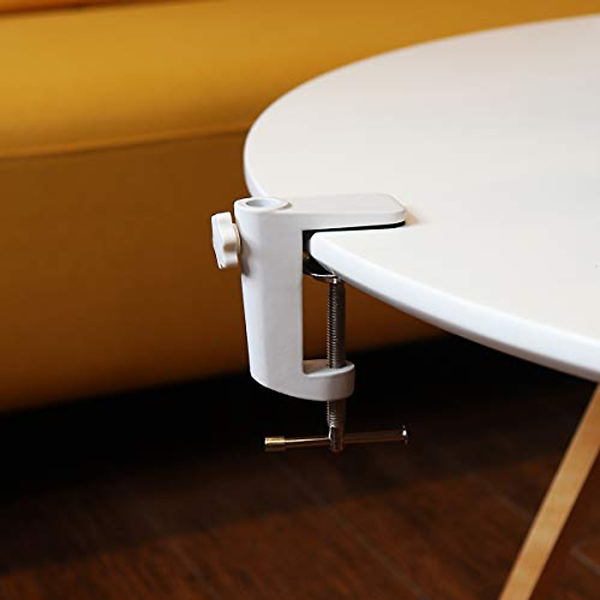 RTNLIT Universal C Shape Table Mounting Clamp for Microphone Suspension Boom Scissor Arm Stand Holder with Adjustable Positioning Screw, Fits up to 2.16"/5.5cm Desktop Thickness-White