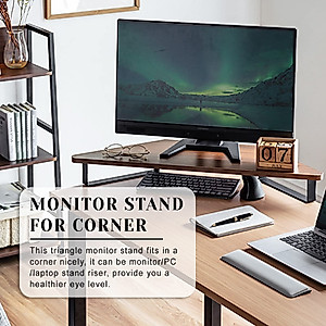 Walnut Ergonomic Computer Monitor Stand, Monitor Riser for Corner Workstation, Space Saving Corner Laptop Stand, Wooden Triangle Screen Riser