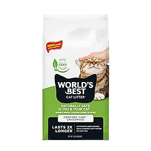 WORLD'S BEST CAT LITTER Comfort Care Unscented 15-Pounds - Natural Ingredients, Quick Clumping, Flushable, 99% Dust Free & Made in USA - Long-Lasting Odor Control & Easy Scooping