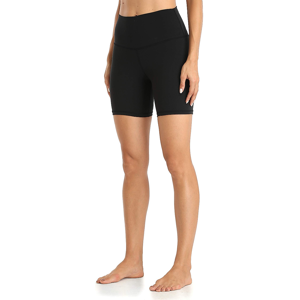 YUNOGA Women's High Waisted Yoga Short 6" Inseam Workout Athletic Biker Shorts (M, Black)