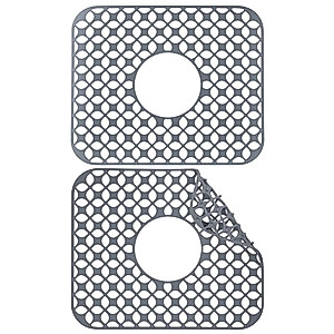 LucyPhy Silicone Sink Mat for Kitchen Sink Good Grips Non-slip Sink Protector Sink Mat Grid for Bottom of Farmhouse Sink(Pattern B,Centre hole,2PCS)