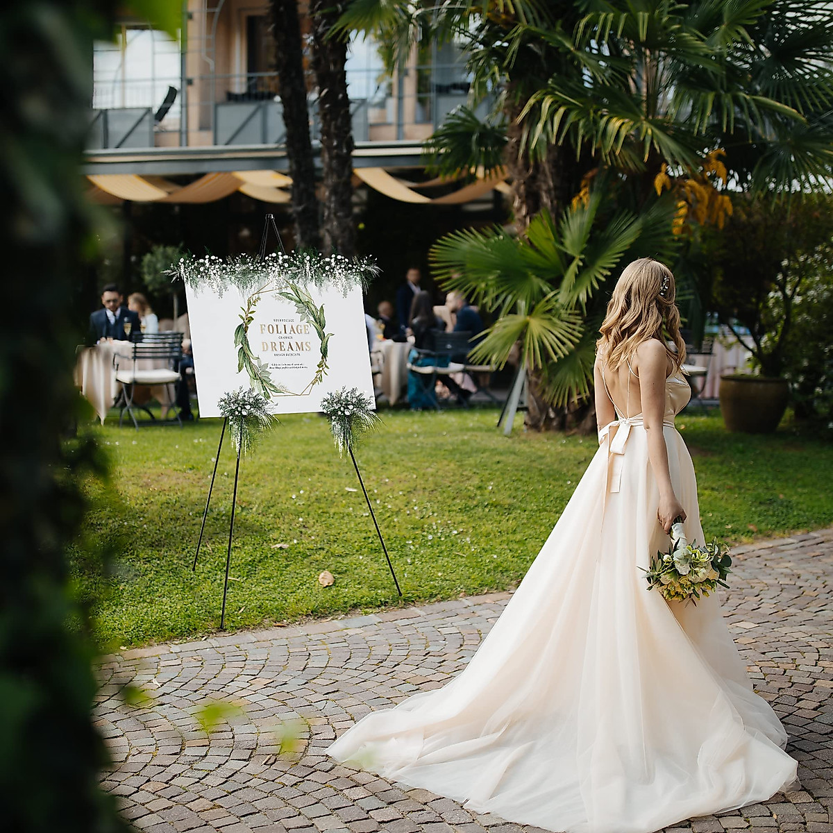 SIGN-W Easel Stand for Display Wedding Sign & Poster - 63 Inches Tall Easels for Display - with Bag Collapsable Portable Poster Easle - Large Floor Adjustable Metal Painting Easel Tripod Black