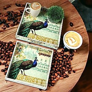 Serving Trays with Handle - Set of 2 - Large and Small Multipurpose MDF Square Tray Candle Holder Breakfast Tray Kitchen Countertop Ottoman Tray for Living Room Decorative Platter Coffee Table Tray