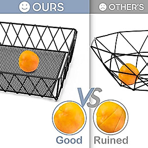 2 Tier Fruit Basket for Kitchen, Tiered Fruit Basket Kitchen Countertop Organizer, Bread Vegetable Storage Wire Metal Bowl with Banana Hanger Holder Stand, Detachable Counter Decor Black Farmhouse