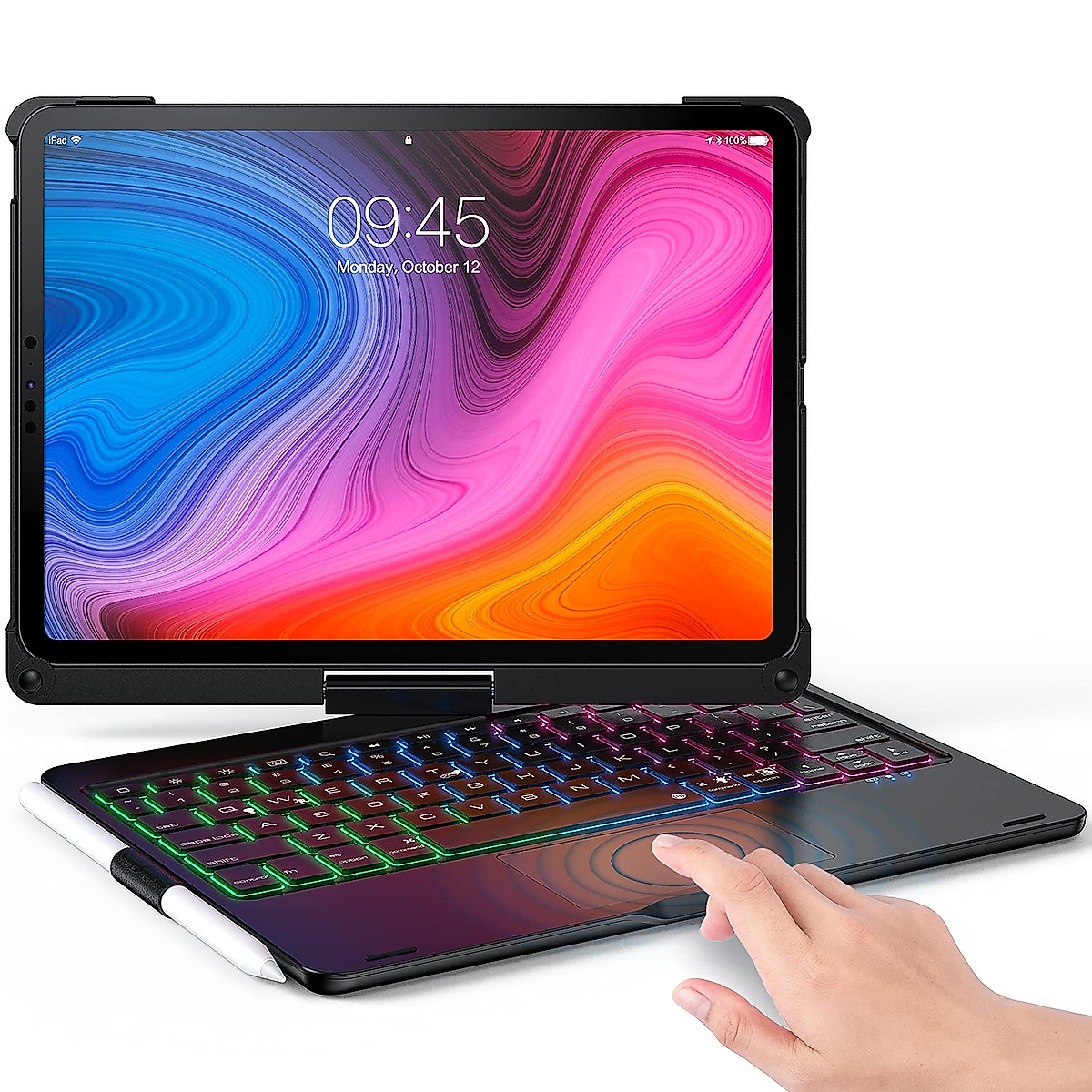 Keyboard Case for iPad Pro 11 inch 3rd Generation 2021–360° Rotatable Touchpad with Backlight, Compatible with iPad 10.9”Air 4th Gen/ 11”1st /2nd / 3rd Gen (Black)