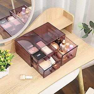 Cq acrylic Purple Stacking Arts and Crafts Organizer Storage With 3 Drawers,4.7" Tall Acrylic Organizer Drawers,Plastic Organization Drawers for Vanity, Undersink, Kitchen Cabinets,Bathroom