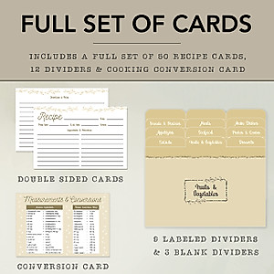 Dekali Designs Rustic Recipe Box and Cards and Dividers (4x6 Inches) - Comes with 50 Recipe Cards and 12 Beautiful Dividers - Wood Recipe Holder With Dual Slots