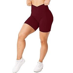Bblulu Women's High Rise Cross Waist Yoga Shorts, Sports Workout Running Biker Shorts High Waisted Booty Hot Short