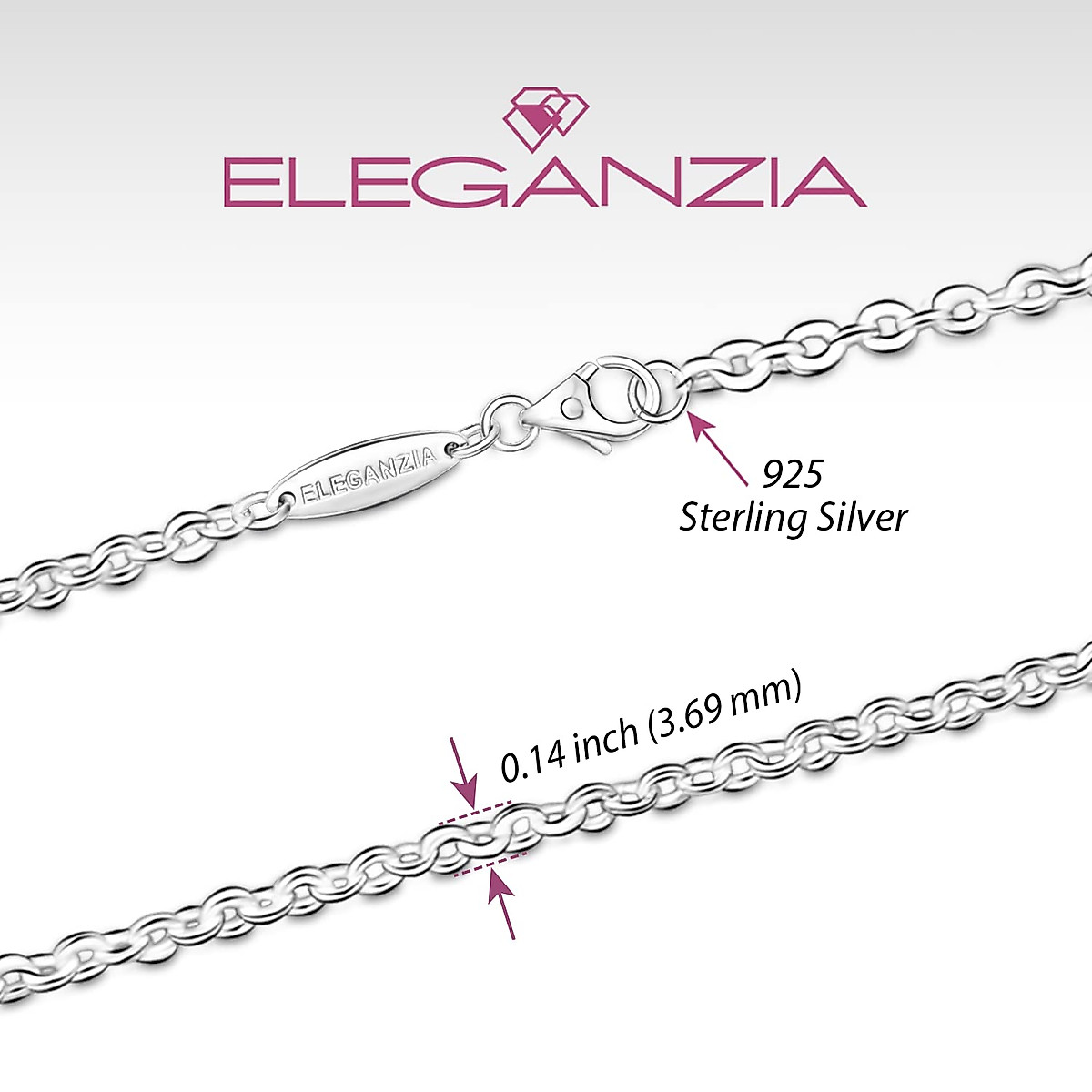 ELEGANZIA 925 Sterling Silver Chain for Men, 3.69mm Polo Silver Mens Chain, Adjustable 22-24 inch Chains For Boys