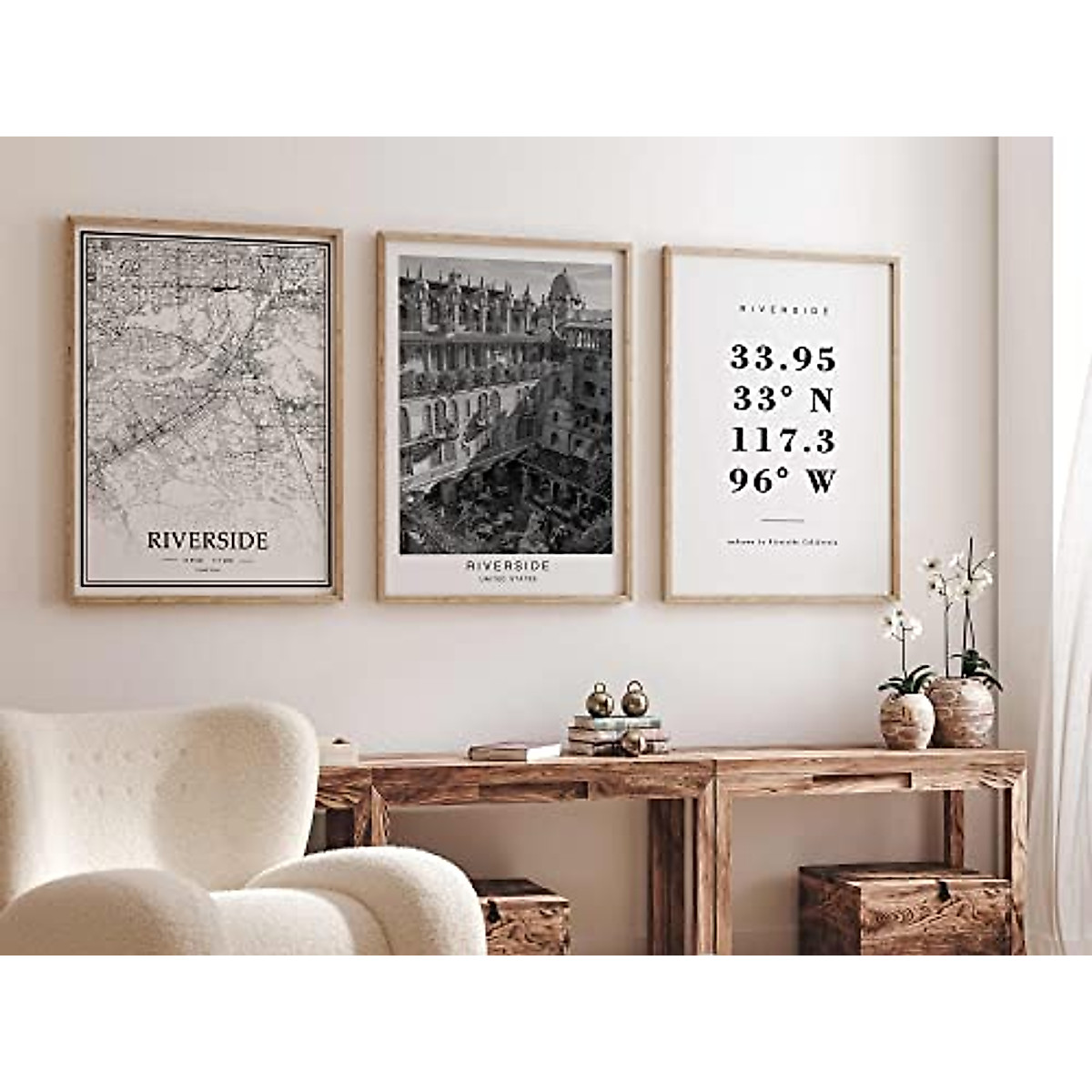 Dear Mapper Riverside United States View Abstract Road Modern Map Art Minimalist Painting Black and White Canvas Line Art Print Poster Art Line Paintings Home Decor (Set of 3 Unframed) (16x24inch)