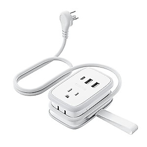 USB C Travel Power Strip, NTONPOWER Flat Plug Power Strip with 3ft Wrapped Around Extension Cord, 2 Outlets 3 USB Ports(1 USB-C) Cruise Ship Approved, Compact for Hotel, Travel Essentials Must Have
