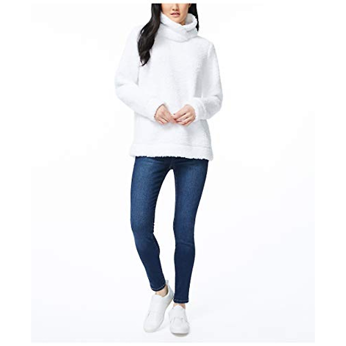 Nautica Women's Mock Neck Sherpa Sweater, Bright White, Medium