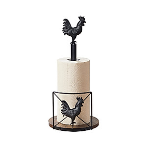 JOIN IRON Rooster Desktop Tissue Holder for Kitchen Roll Organize,Paper Towel Holder Black Kitchen Roll Holder, One-Handed Operation Countertop Roll Dispenser with Weighted Base,