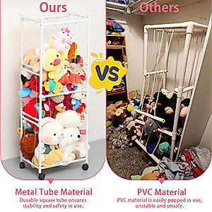 【Metal Tubes】Stuffed Animal Storage, Plush Toy Storage Organizer Shlf, Extra Large Stuffed Animal Holder With 360° Brake Wheels, Stuffed Animal Zoo Storage For Nursery Playroom Kids Room, White