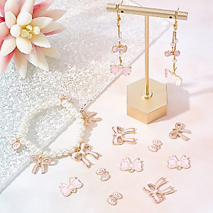 SUNNYCLUE 1 Box 40Pcs 4 Style Romantic Enamel Flat Bowknot Charms Pink Bow Tie Kawaii Dangle Pendants Bulk For Women Jewellry Making Earrings Necklace Bracelets Valentine&#039;s Day DIY CraftsSupplies
