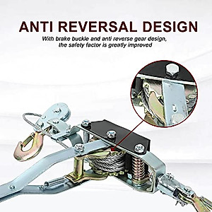 PRFFWK 4 Ton (8,800LBS) Load Capacity Heavy Duty Steel Cable Dual Gear Power Ratchet Come Along Puller Tool,2 Hook Steel Cable Puller with Dual Gears & Anti Skid Handle