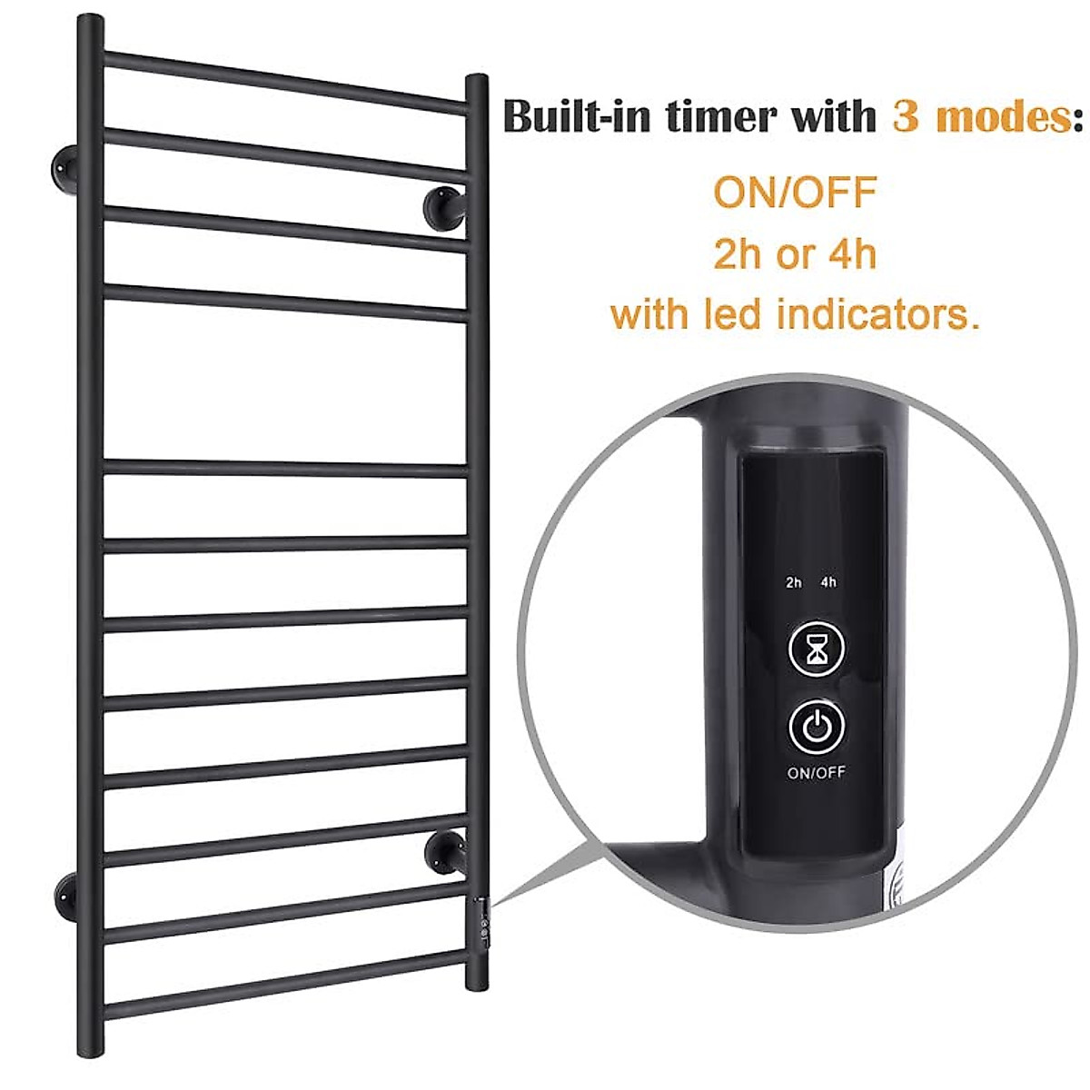 JSLOVE Towel Warmer Wall Mounted Heated Towel Racks for Bathroom, Stainless Steel Hot Towel Rack with Timer (12 Bars Matte Black)