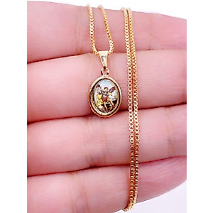 Beautiful Religious Necklace for Women Colored Saint Michael Archangel Pendant 18K Gold Plated Chain