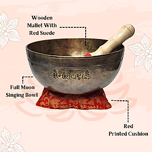 CRAFTSTRIBE 8" Large Hand Hammered Himalayan Full Moon Singing Bowl Meditation Healing Bowl With Mallet And Silk Cushion