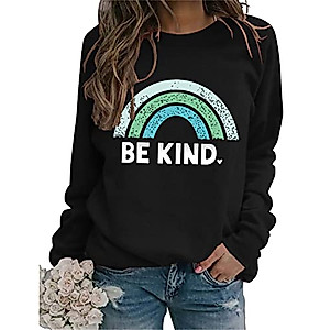 Sea Zaela Women Be Kind Oversized Sweatshirts For Woman Long Sleeve Tops Crewneack Cute Graphic Loose Fit Pullover Black Kind Medium